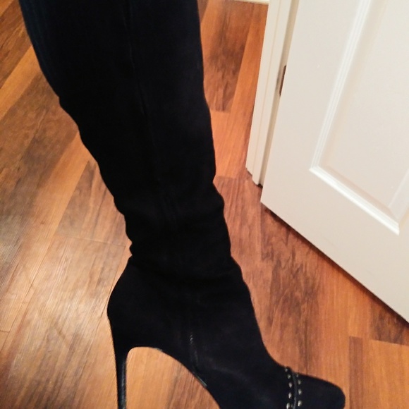 Max Studio | Shoes | Leather Silver Studded Tall Boots | Poshmark